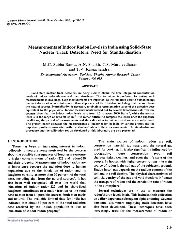 Measurements of Indoor Radon Levels in India Using Solid State Nuclear ...