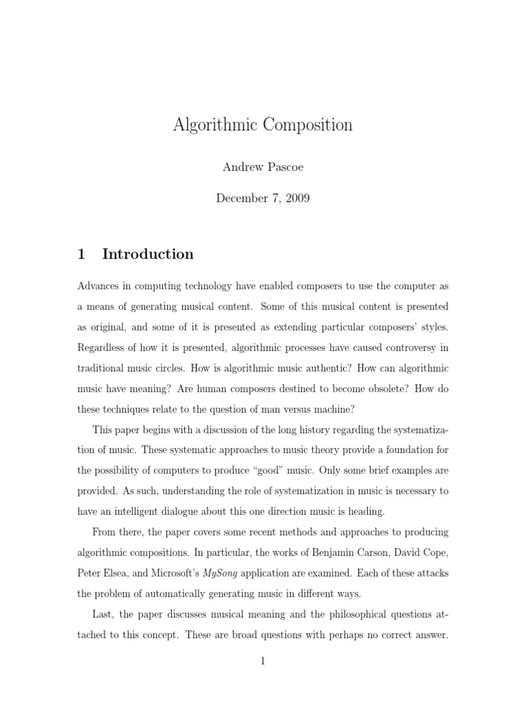 Algorithmic Composition: Andrew Pascoe December 7, 2009 | PDF | Harmony | Chord (Music)