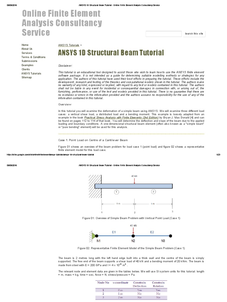 ANSYS 1D Beam Analysis Tutorial | PDF | Bending | Finite Element Method