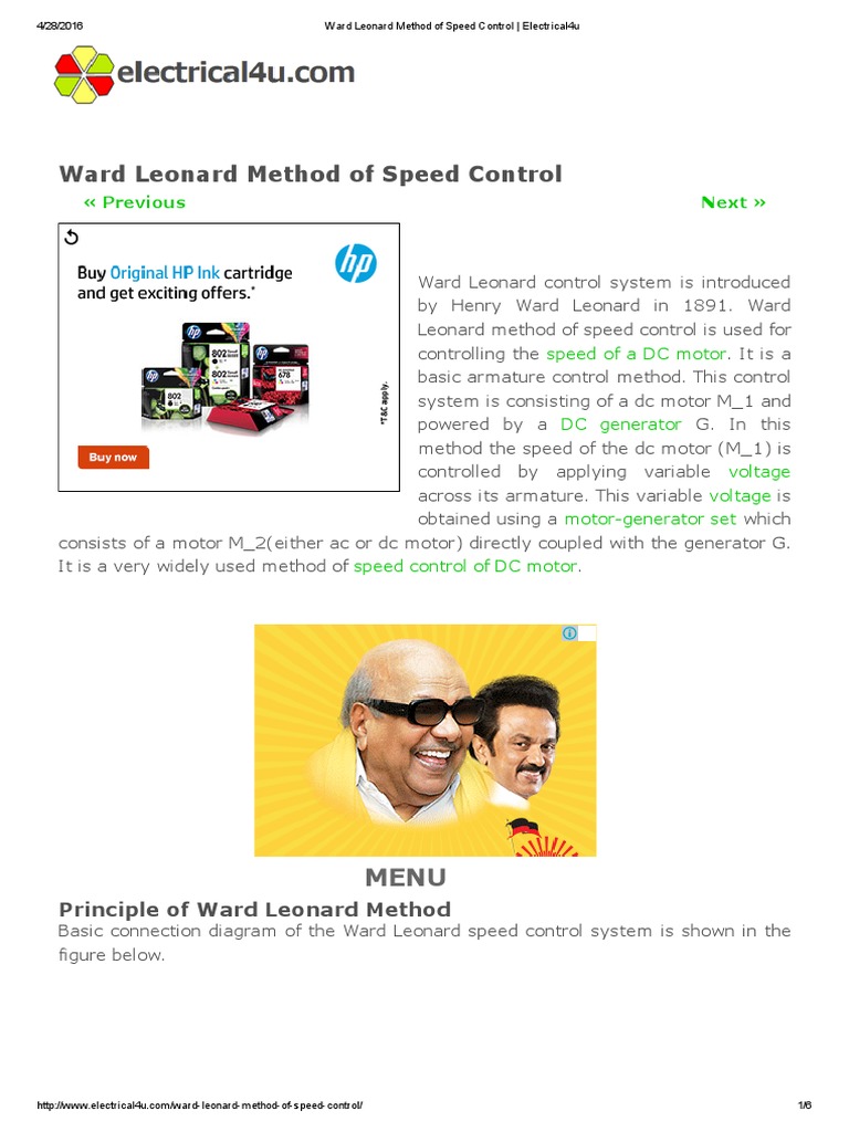 Ward Leonard Method of Speed Control | PDF | Electric Motor | Electric ...
