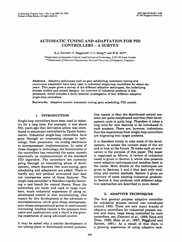 Automatic Tuning and Adaptation For Pid Controllers - A Survey ...