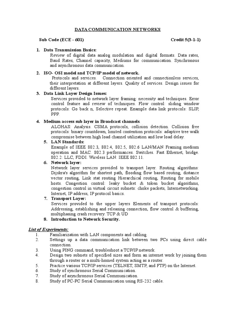 Data Communication Networks (Ece-601) | PDF | Communications Protocols ...