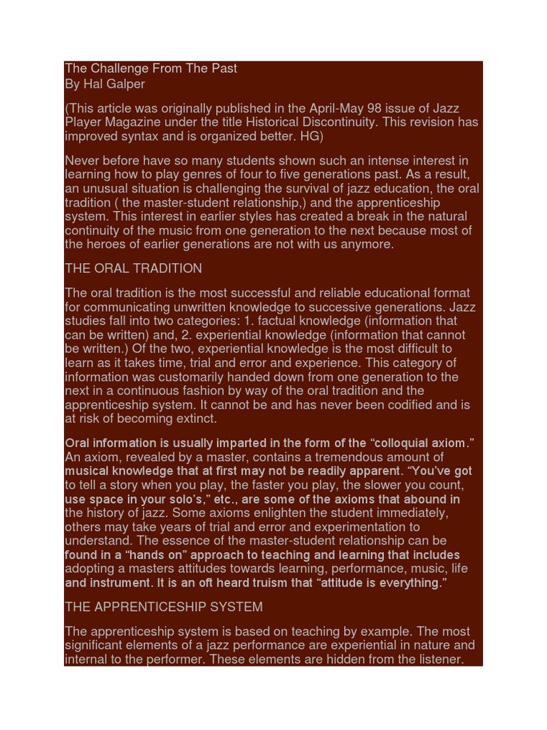 The Challenge From The Past Hal Galper | PDF | Apprenticeship | Jazz