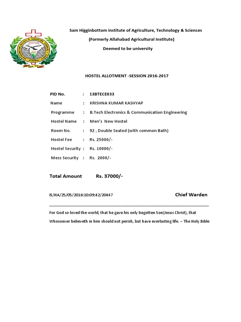 Hostel Fee Receipt | PDF