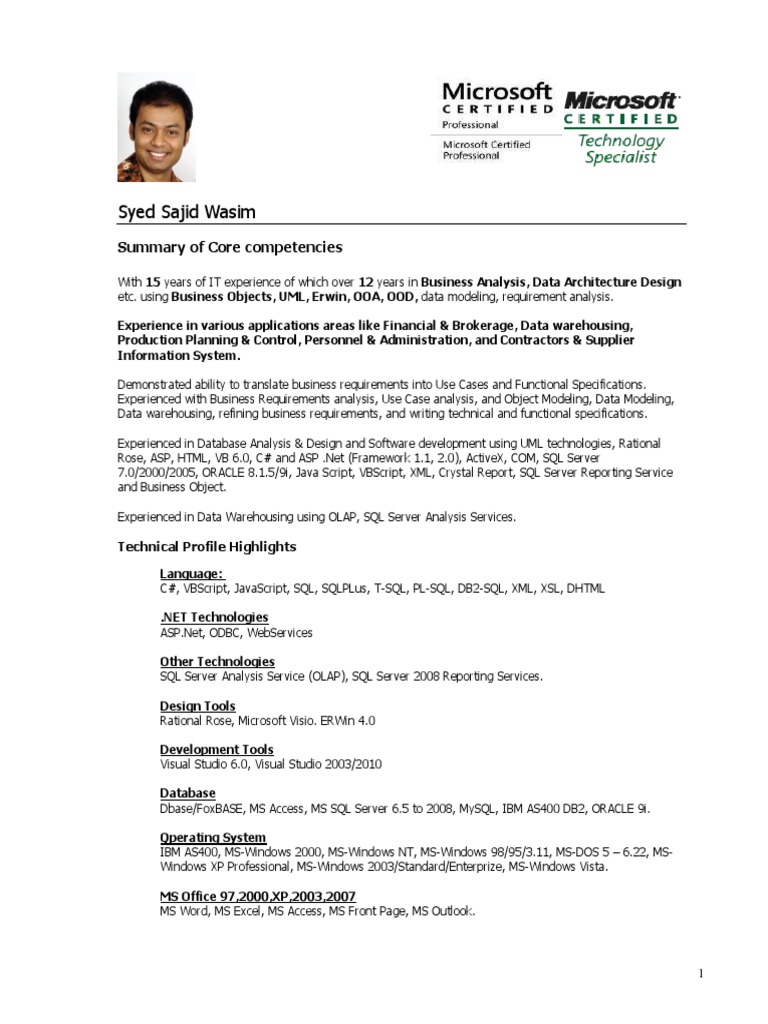 Syed Sajid Wasim: Summary of Core Competencies | Download Free PDF ...