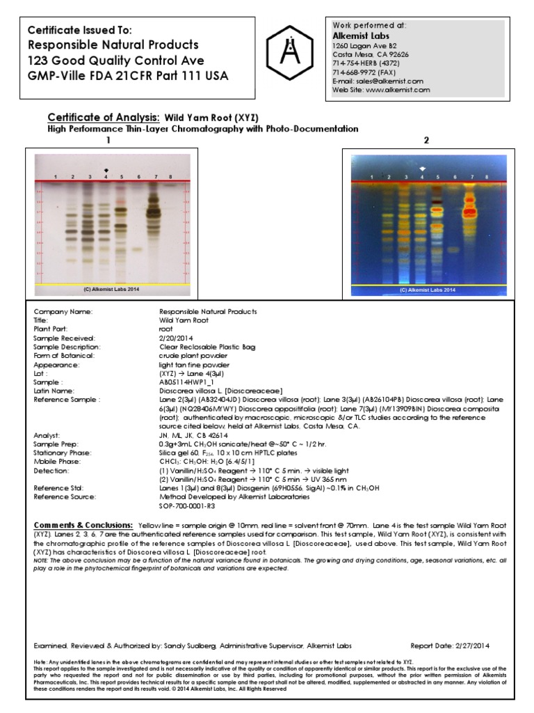 CofA Example HPTLC | PDF | Thin Layer Chromatography | Analytical Chemistry