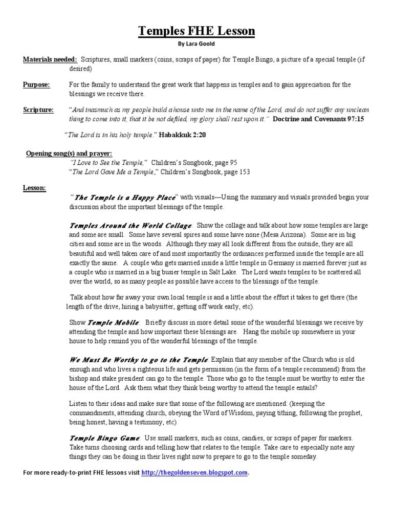 Temples FHE Lesson | PDF | Christian New Religious Movements | Christianity