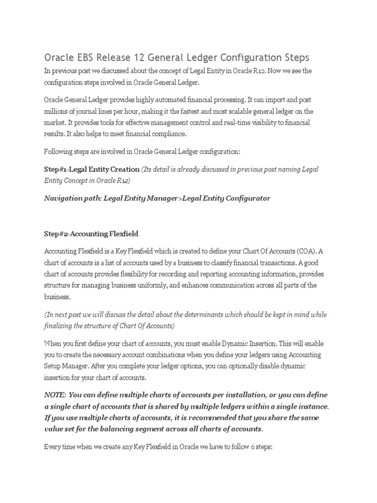 Oracle EBS Release 12 General Ledger Configuration Steps | PDF ...