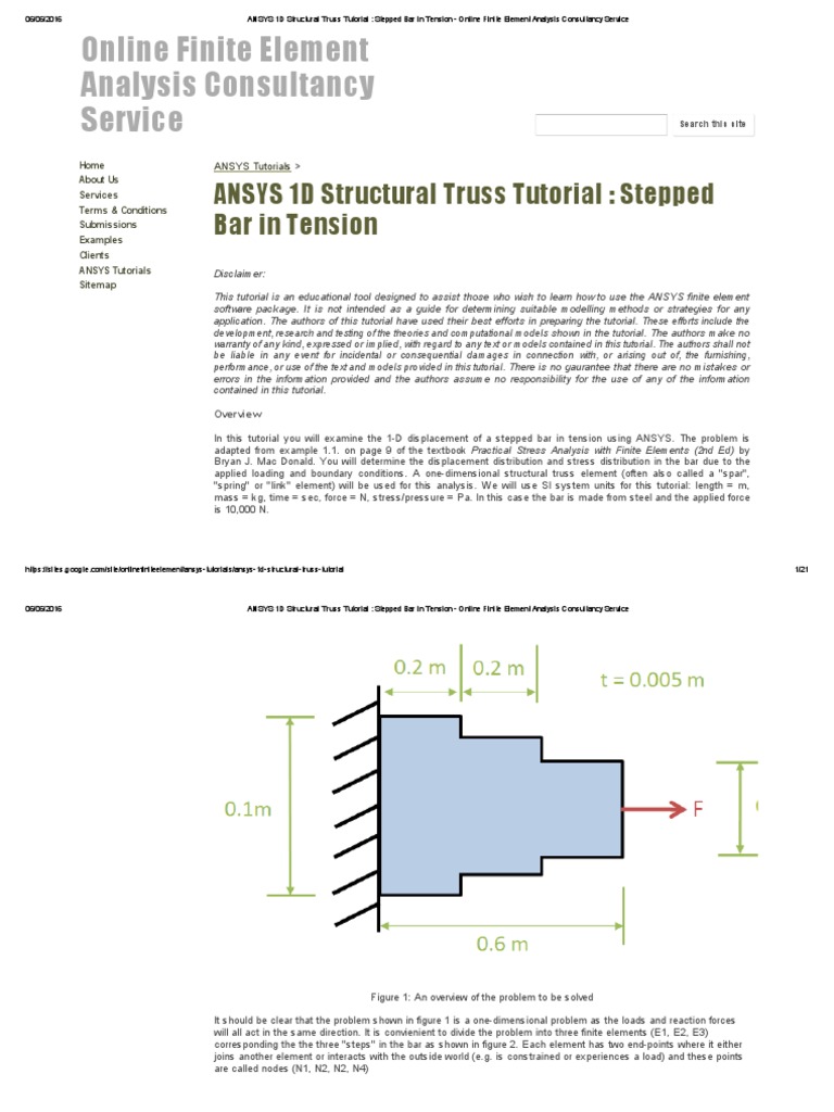 ANSYS 1D Structural Truss Tutorial _ Stepped Bar in Tension - Online Finite Element Analysis ...