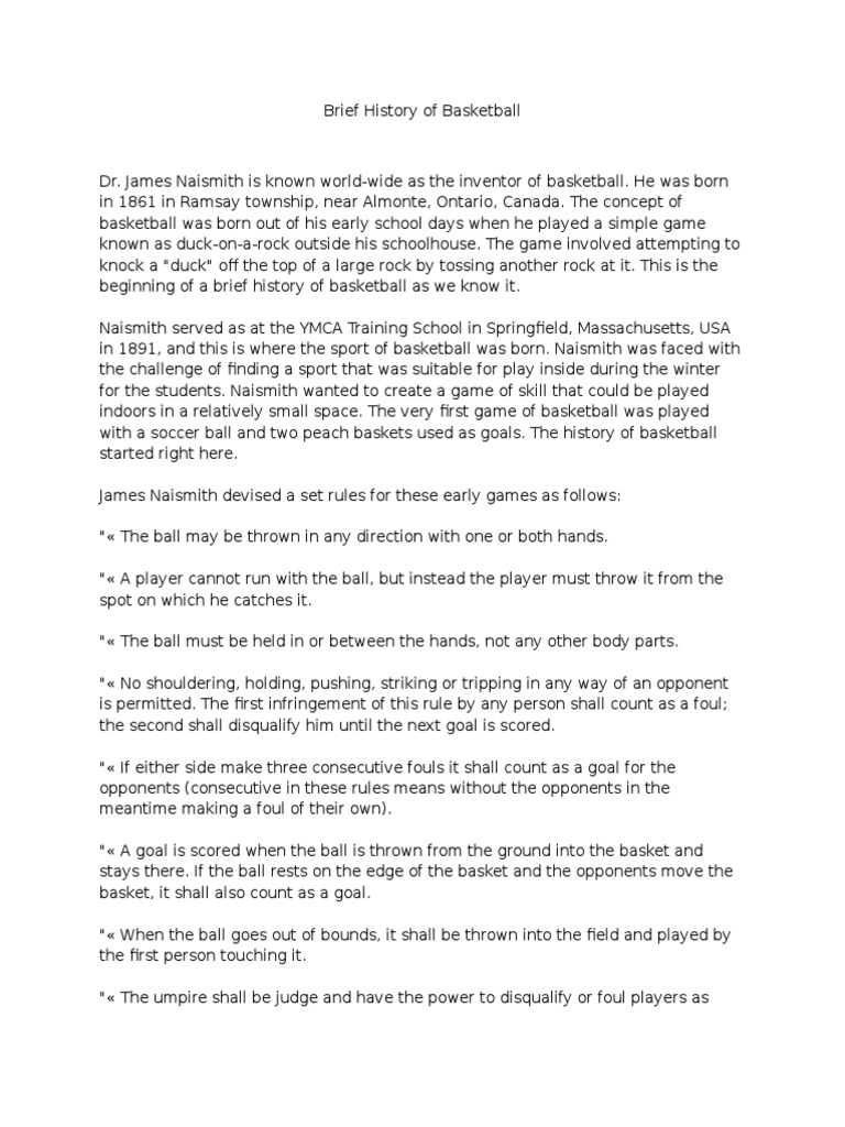 Brief History of Basketball Assignment | PDF | Sports & Recreation