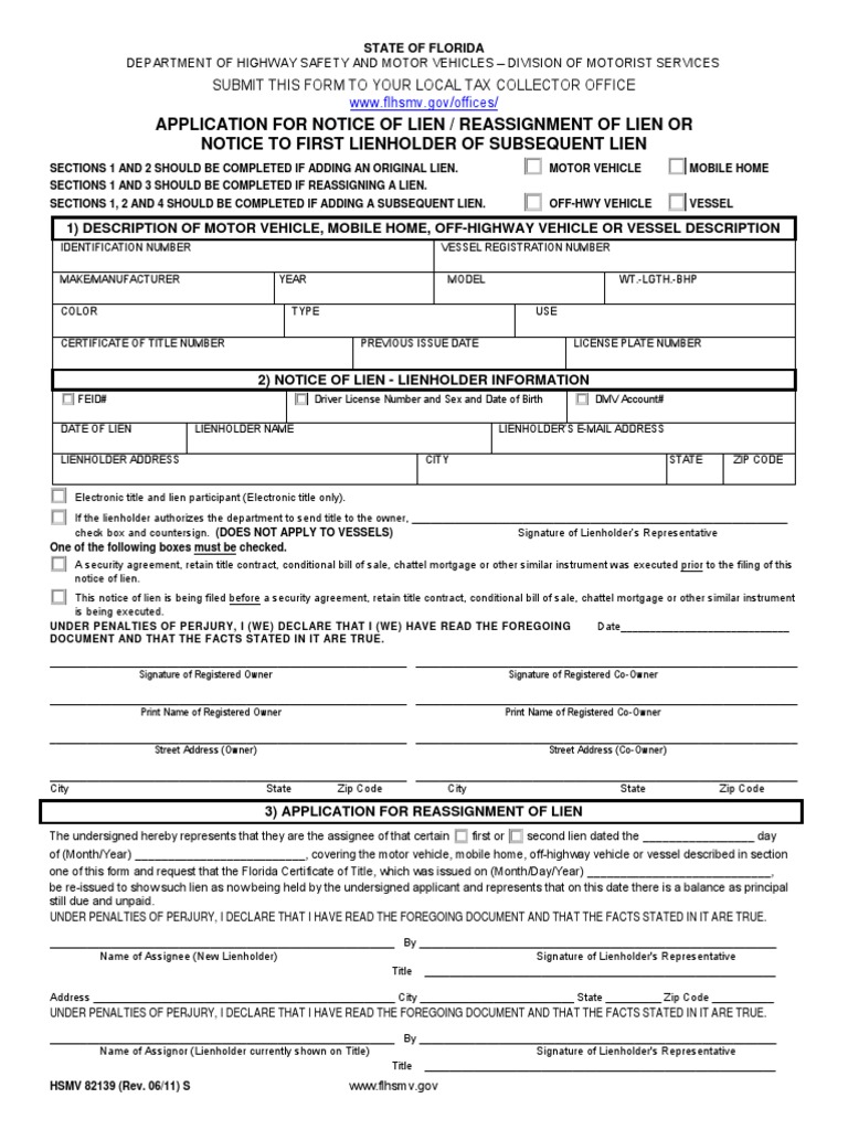 Lien form | Lien | Department Of Motor Vehicles