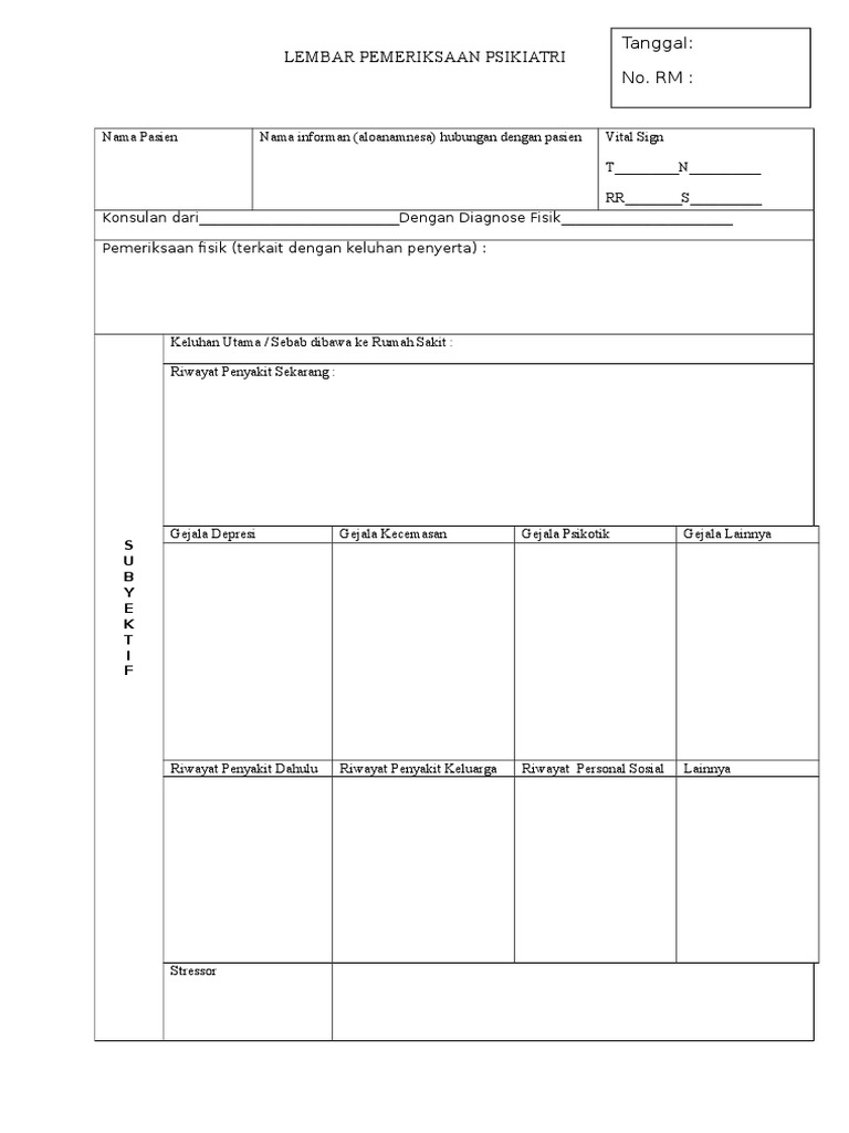 Format Anamnesis Psikiatri | PDF