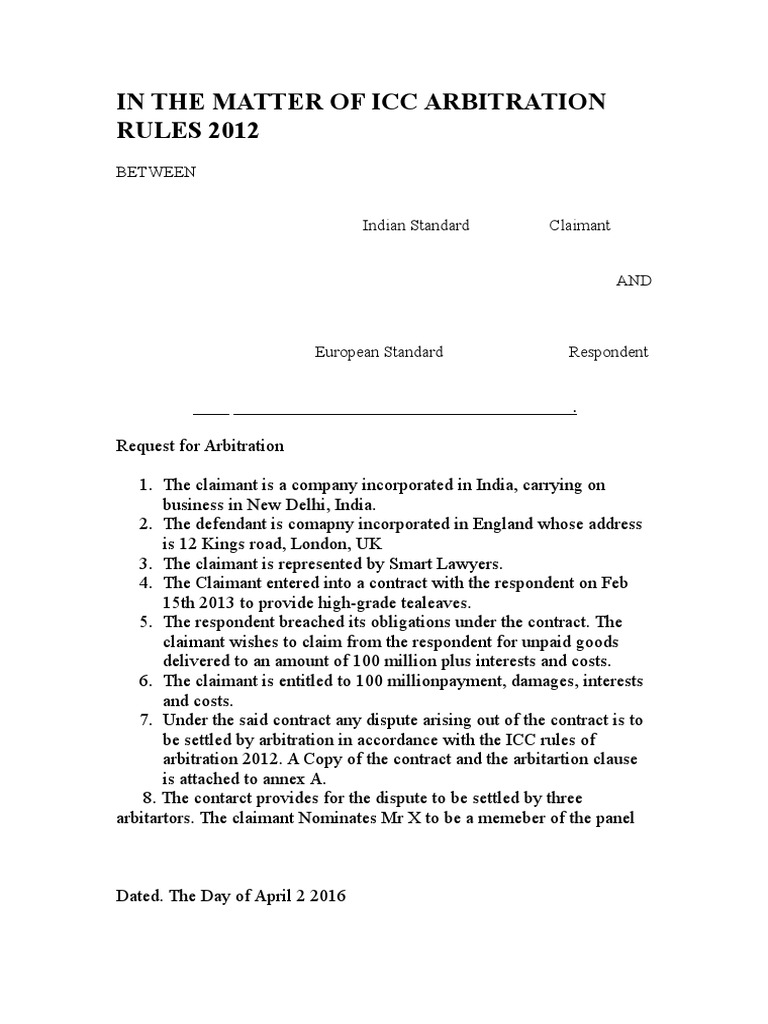 In The Matter of Icc Arbitration RULES 2012: Between | PDF | Business