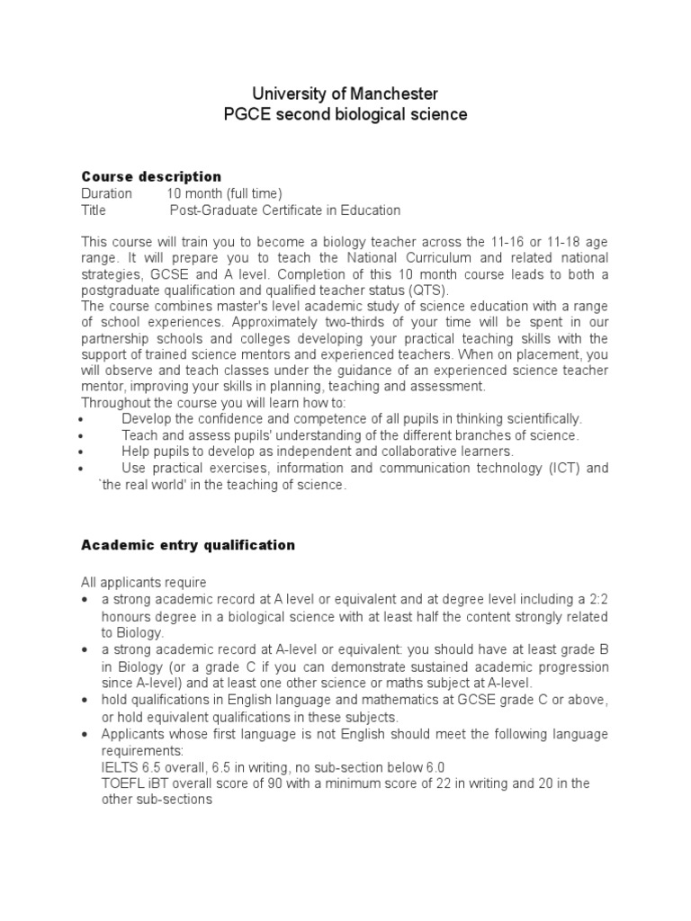 PGCE Second Biological Science | PDF | Gce Advanced Level (United ...