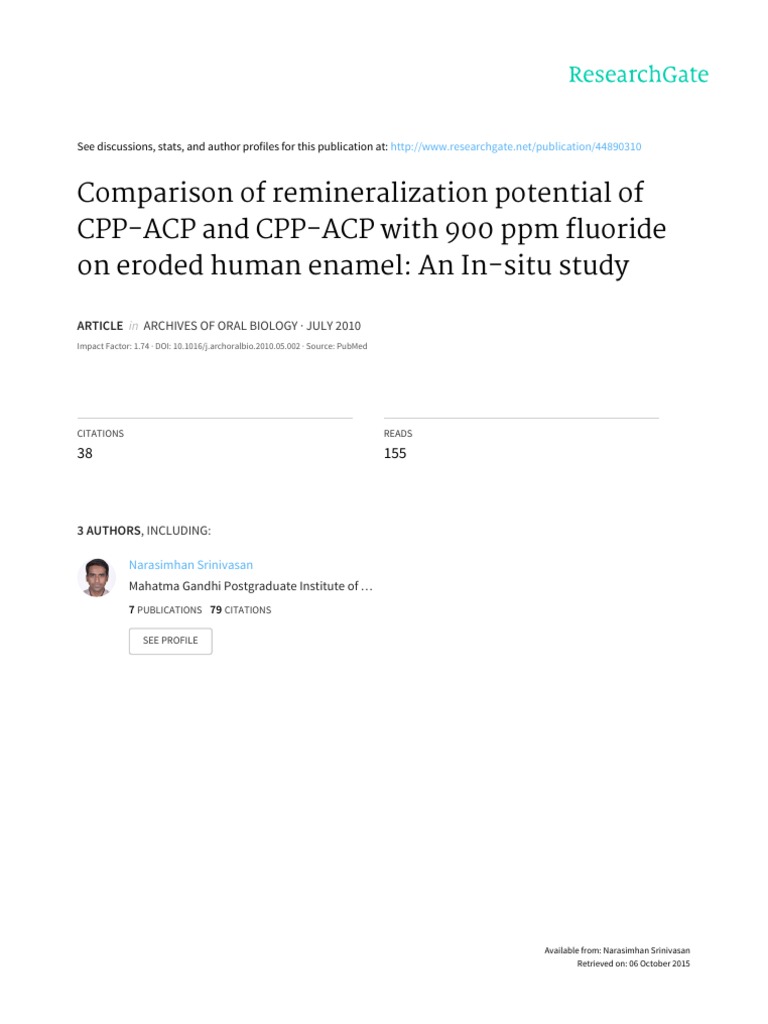 Comparing Remineralization Of Eroded Enamel With Cpp Acp And Cpp Acp