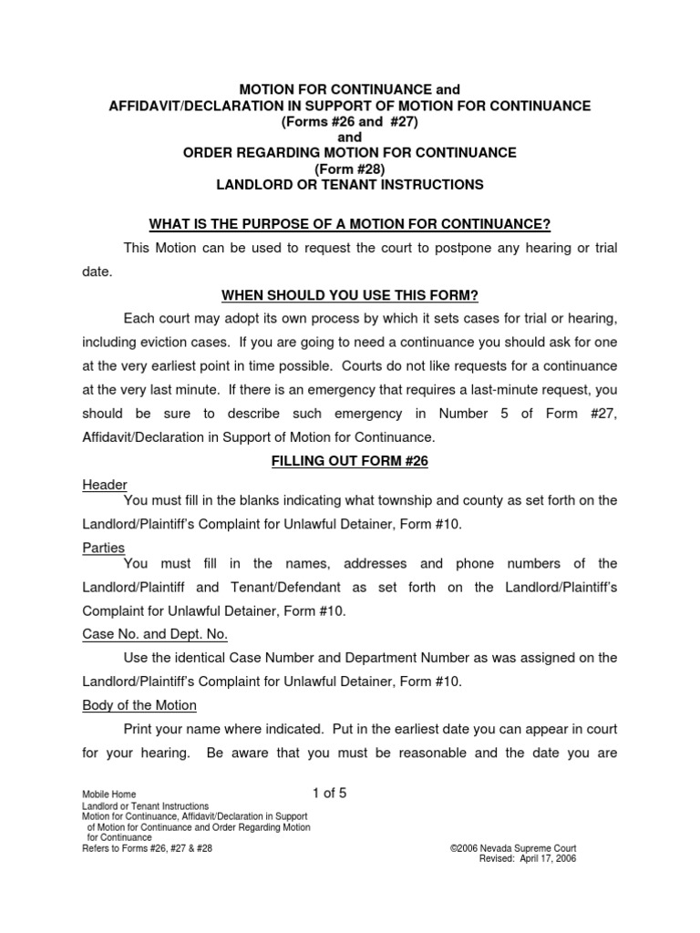 Motion For Continuance | PDF | Continuance | Eviction
