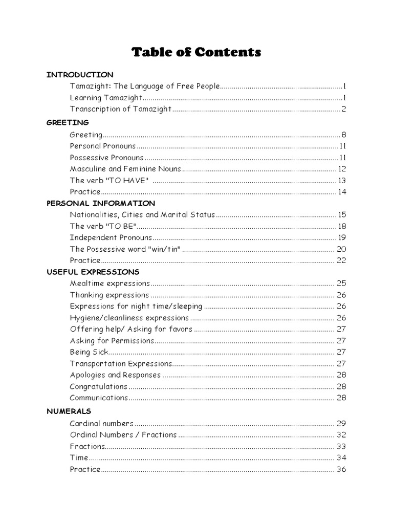 Tamazight Language Guide | PDF | Consonant | Grammatical Number