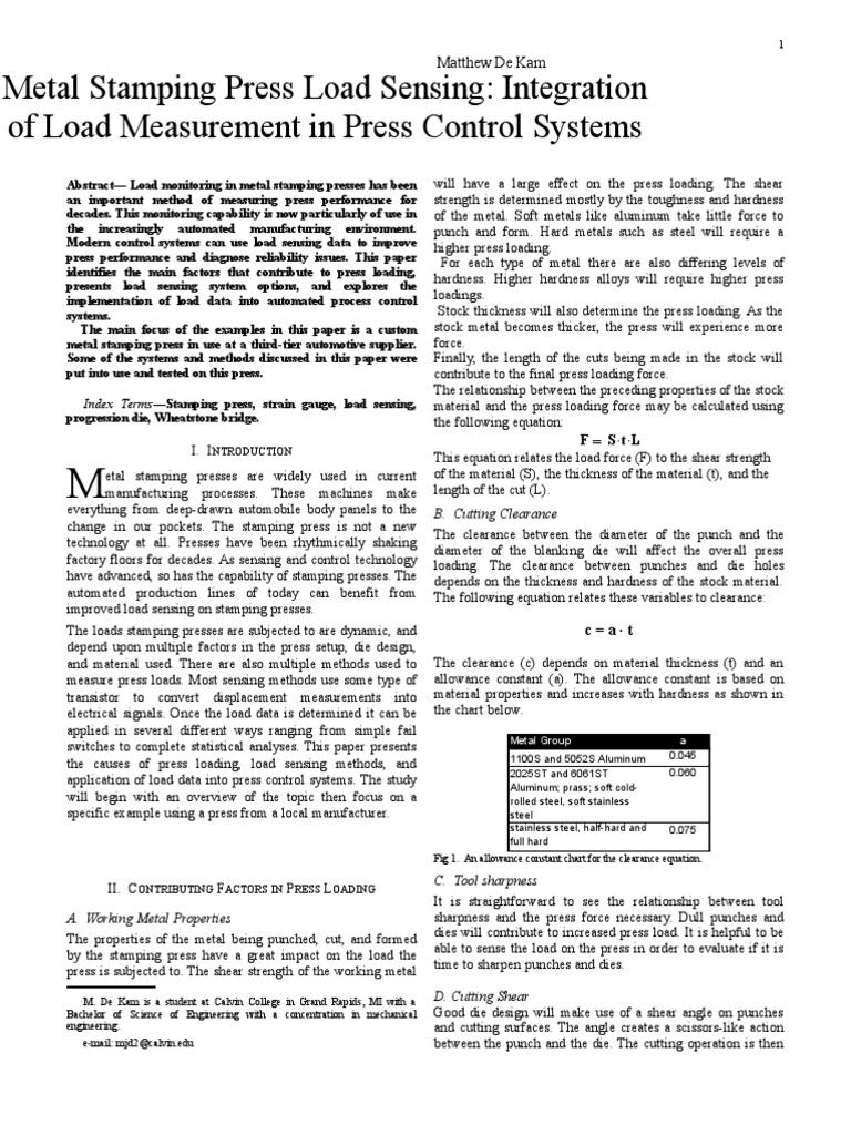 Metal Stamping Press Load Sensing: Integration of Load Measurement in ...