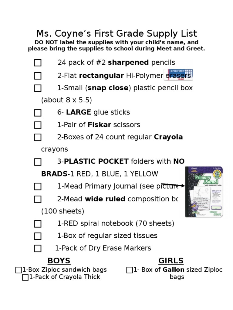 Supply List First Grade | PDF | Home & Garden