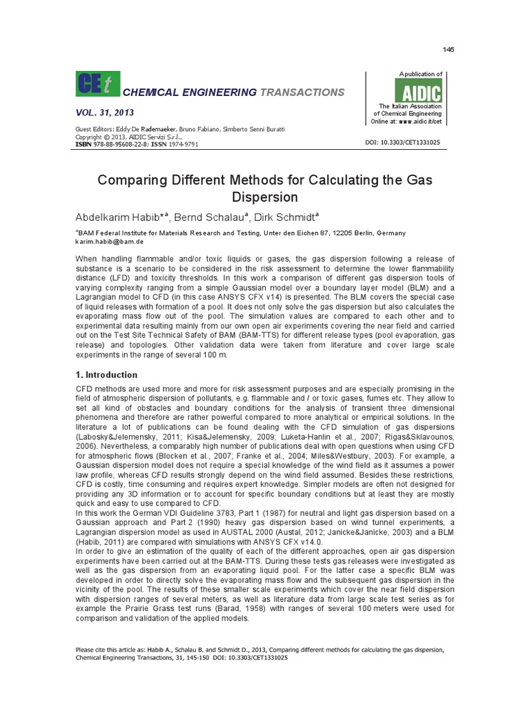 Comparing Different Methods For Calculating The Gas Dispersion | PDF ...