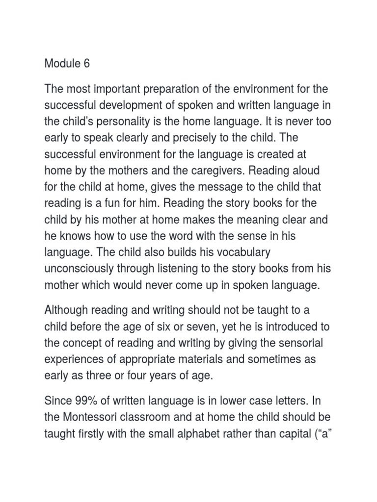 Montessori Language Development Techniques | PDF | Alphabet | Reading ...