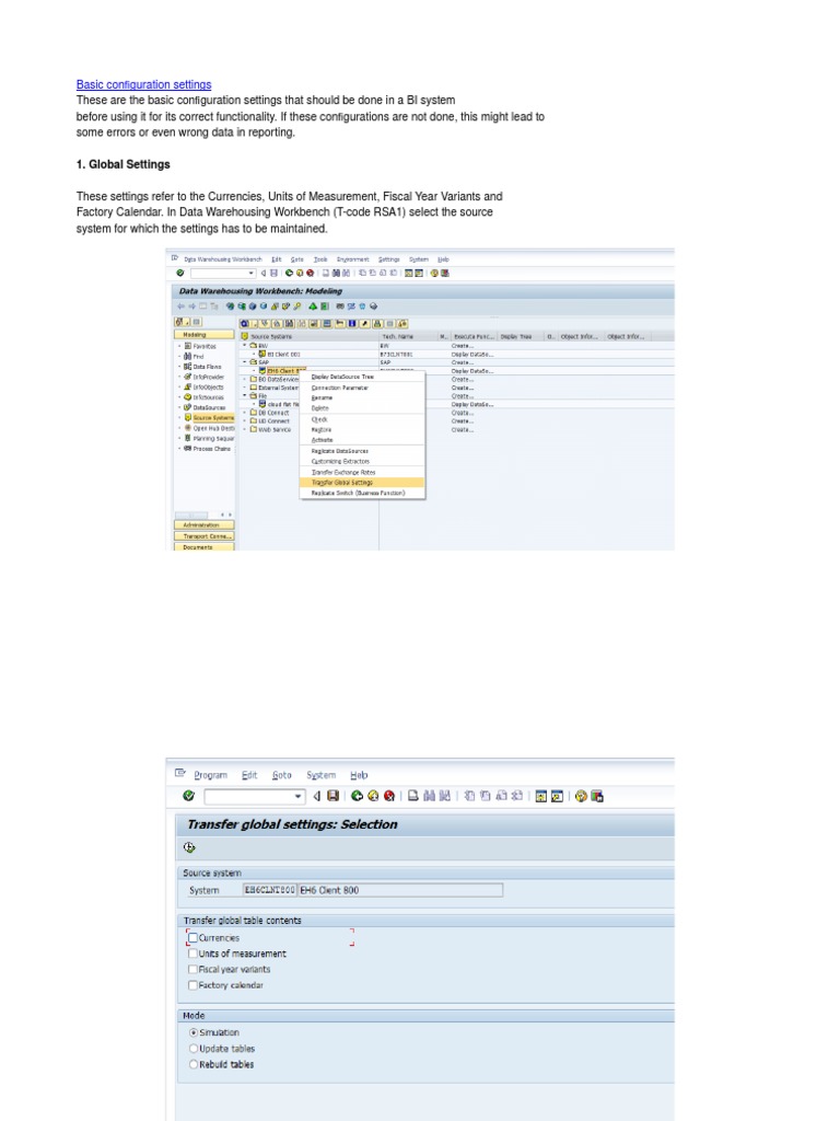 SAP BW Basic Configuration Settings | PDF | Exchange Rate | Data