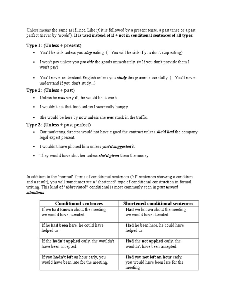Conditional Sentences Unless