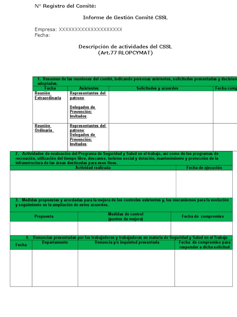 Formato Informe Comite SSL Con Recomendaciones Inpsasel | PDF
