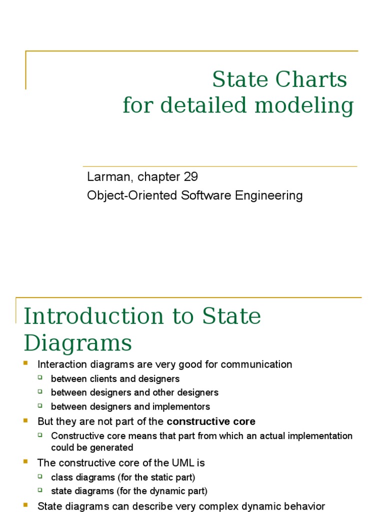 State Charts For Detailed Modeling: Larman, Chapter 29 Object-Oriented Software Engineering ...
