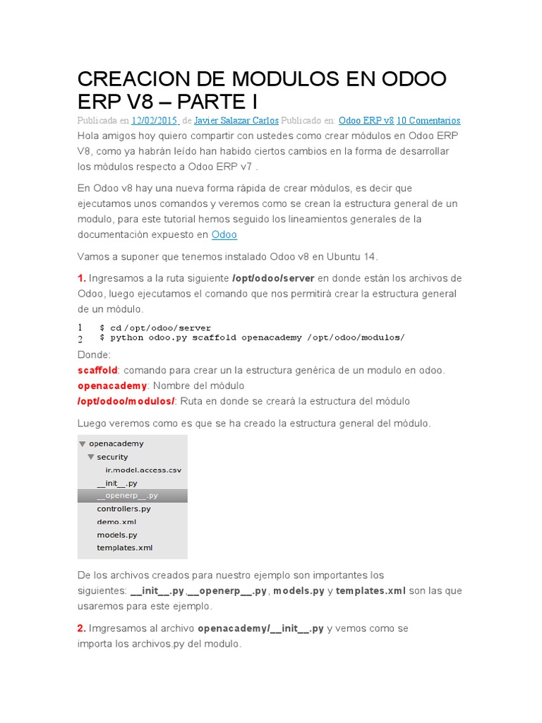 Crear Módulos en Odoo ERP v8 | PDF | Widget (Gui) | Aplicación web