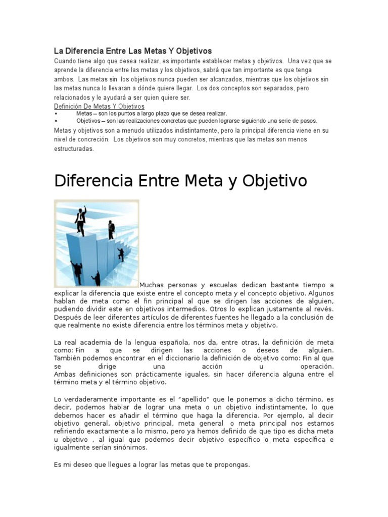 La Diferencia Entre Las Metas Y Objetivos | PDF | Diccionario | Presupuesto