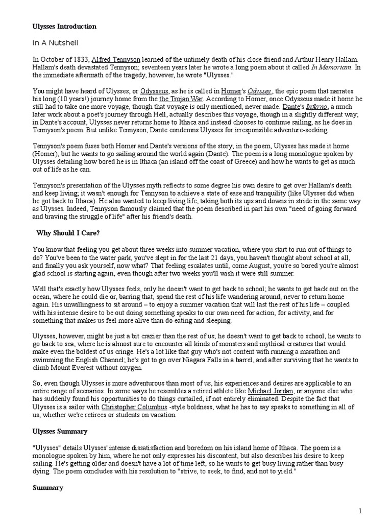 Alfred Tennyson: Ulysses Introduction | PDF | Odysseus | Metre (Poetry)