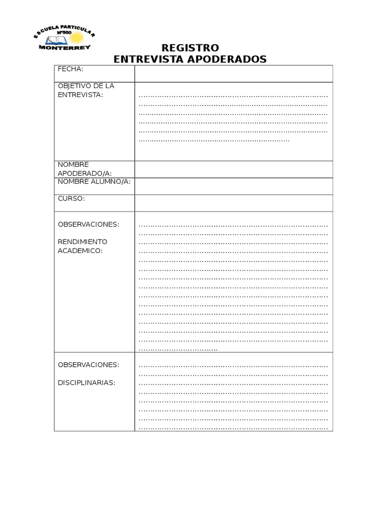 FORMATO ENTREVISTA Apoderados | PDF