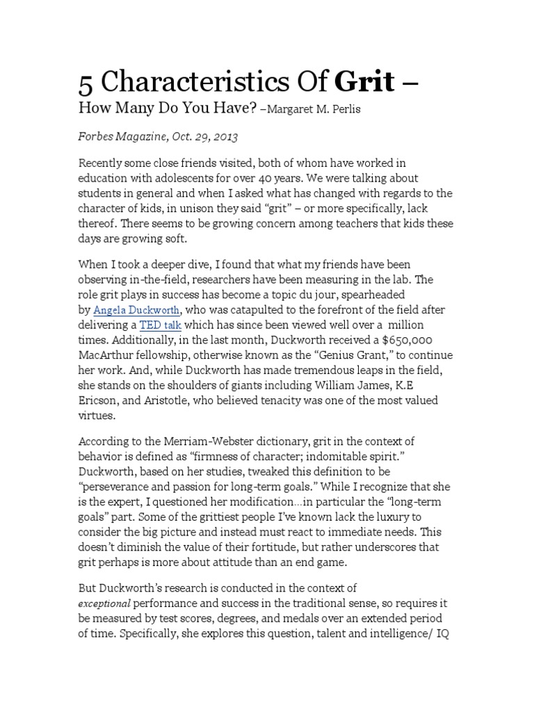 5 Characteristics of Grit | PDF | Grit (Personality Trait ...