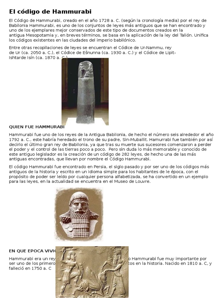 El Código de Hammurabi | PDF | Hammurabi | Arqueología