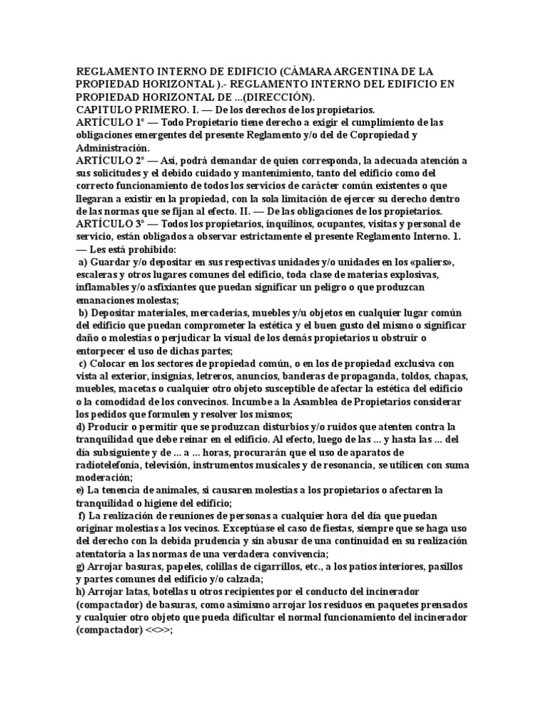 Reglamento Interno de Edificio | PDF | Condominio | Propiedad