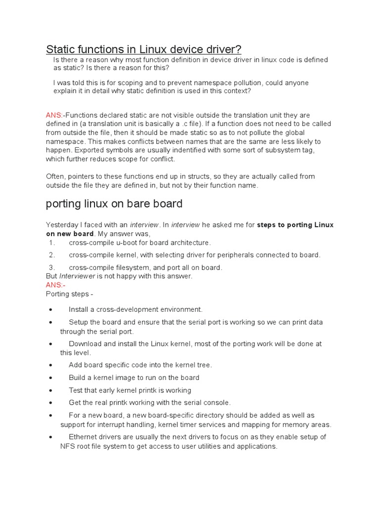 Static Functions in Linux Device Driver | PDF | Kernel (Operating System) | Device Driver