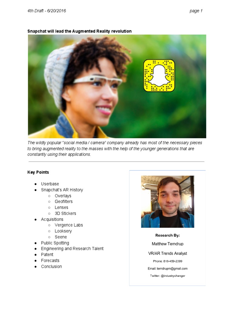 Snapchat's Role in Augmented Reality | PDF | Augmented Reality | Snapchat