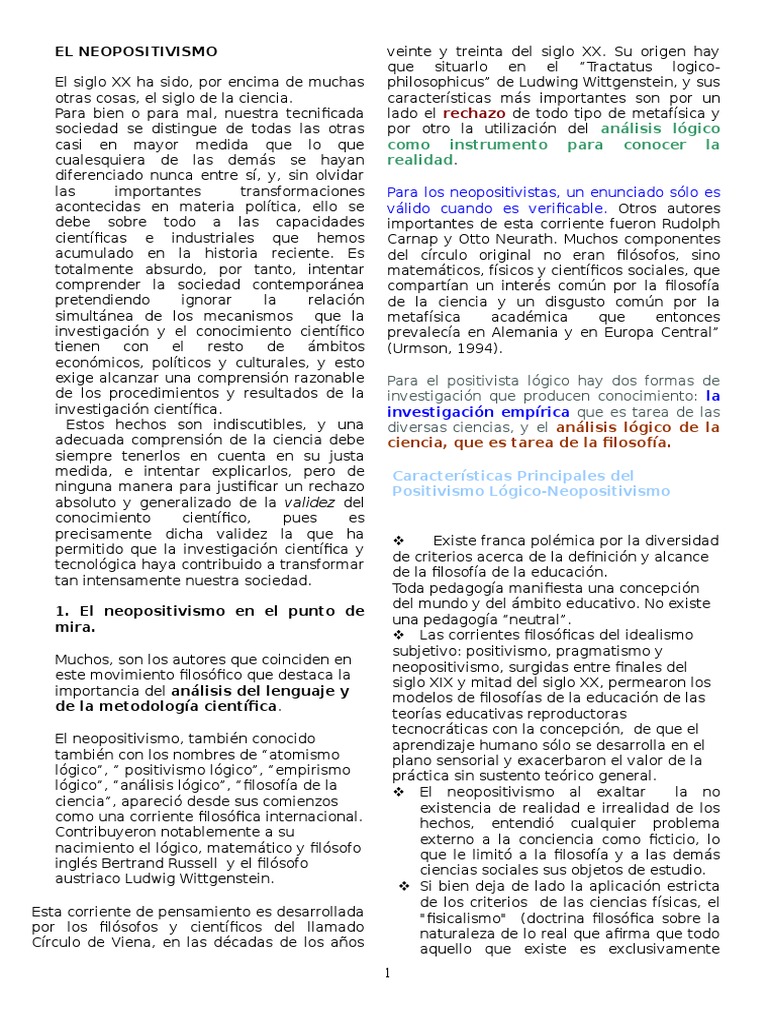 El Neopositivismo y La Enseñanza | PDF | Empirismo | Science