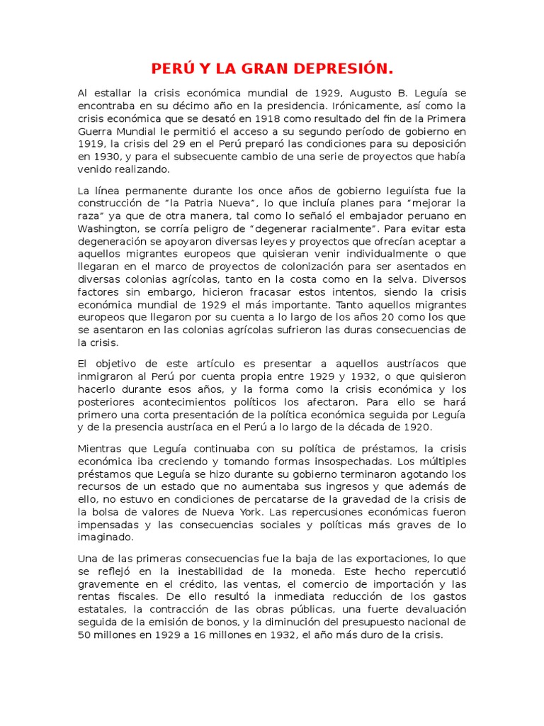 Perú y La Gran Depresión | PDF | Migración humana | Perú