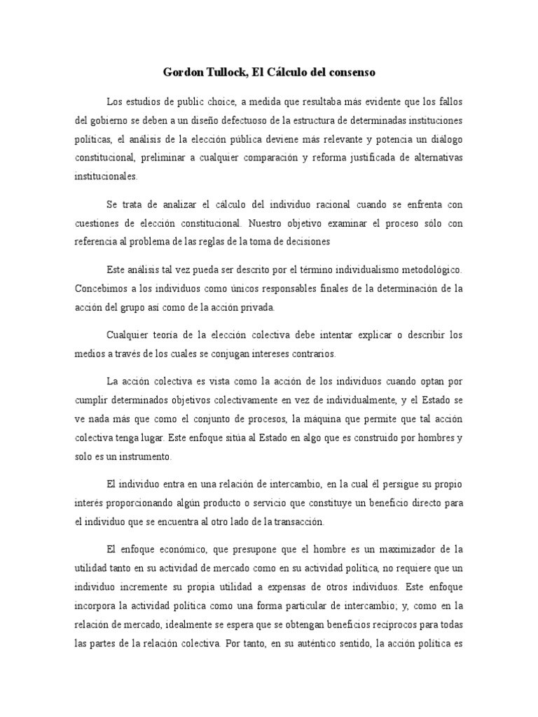 Gordon Tullock El Cálculo Del Consenso | PDF | Elección pública ...
