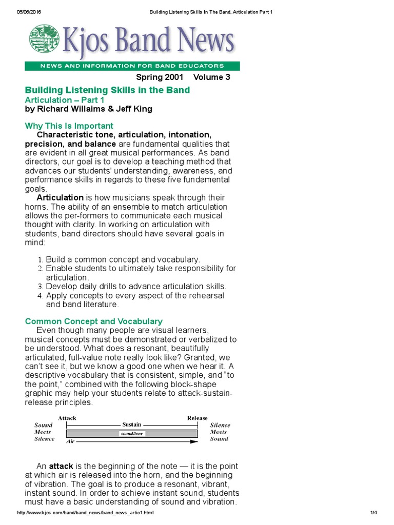 Building Listening Skills in The Band, Articulation Part 1 | PDF ...
