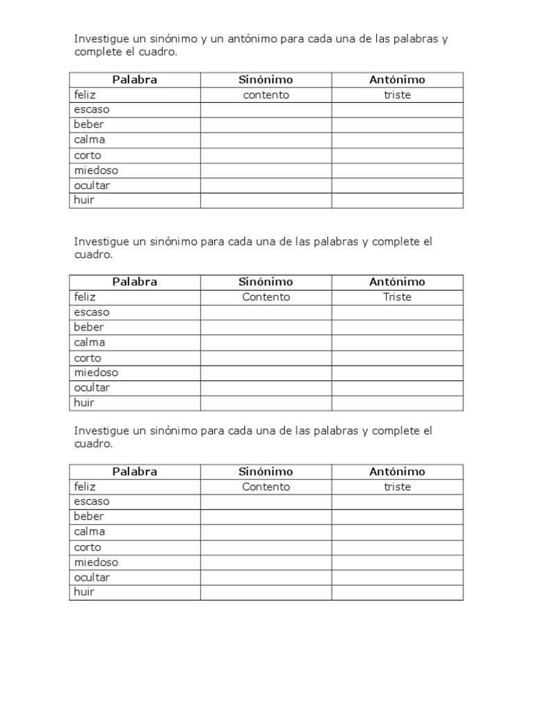 Tarea de Sinonimos y Antonimos | PDF | Semiótica | Tipología Lingüística
