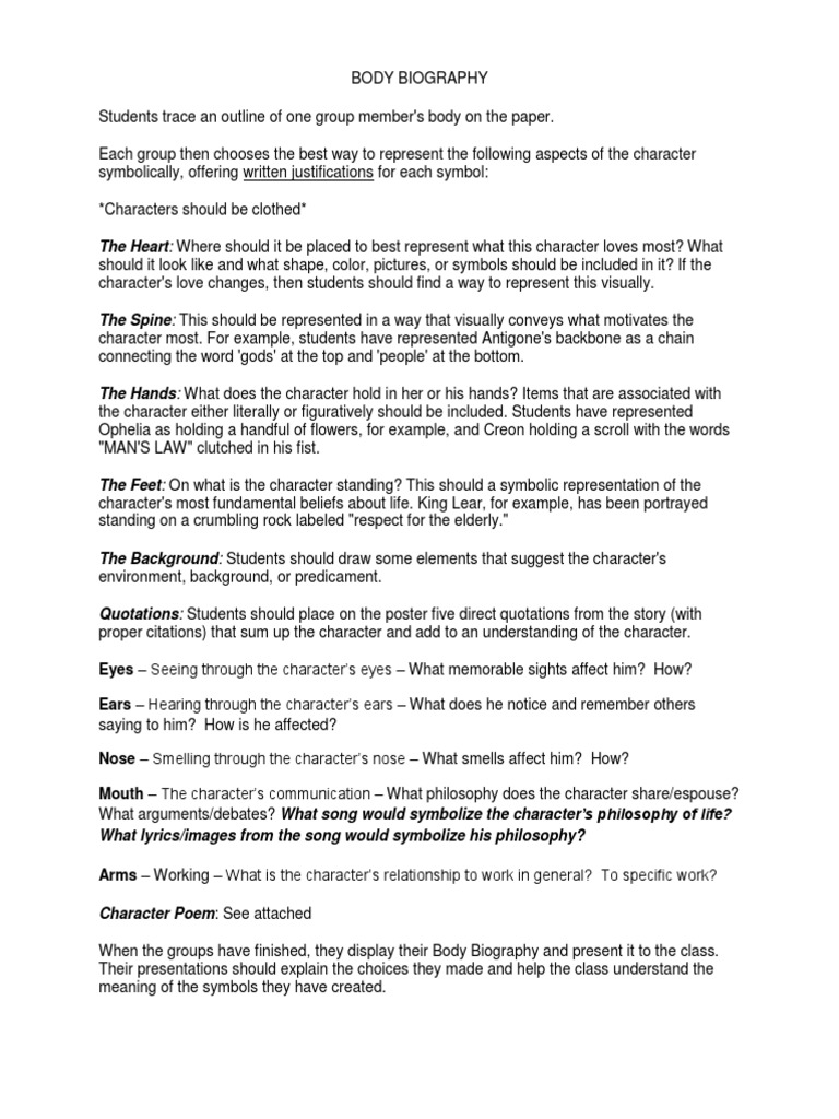 Body Biography Assignment Sheet | PDF | Poetry | Science
