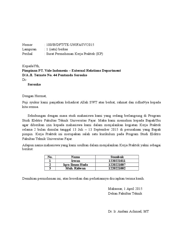 Surat Permohonan KP | PDF