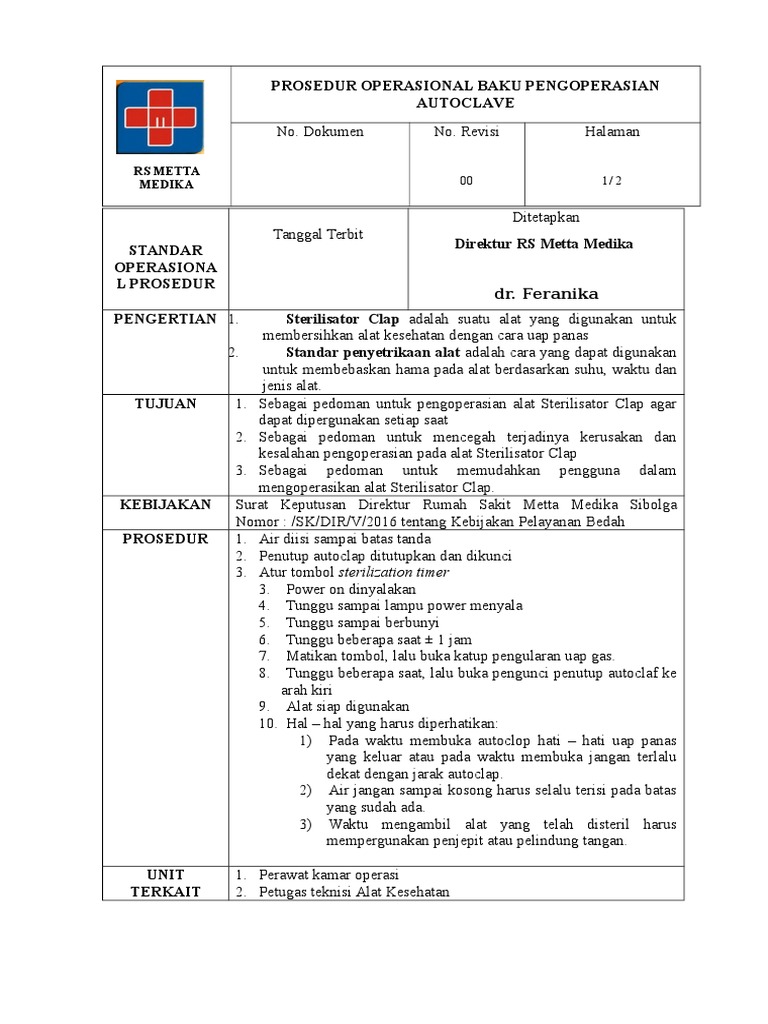 Sop Pengoperasian Autoclave | PDF