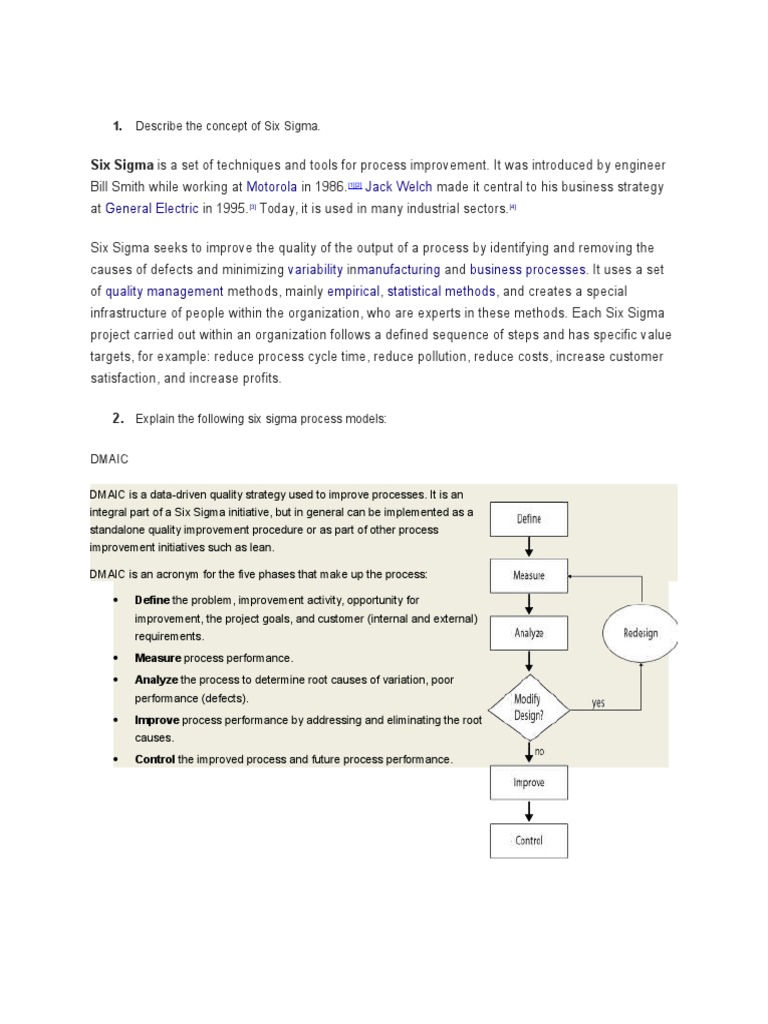 Describe The Concept of Six Sigma | PDF | Six Sigma | Business Process
