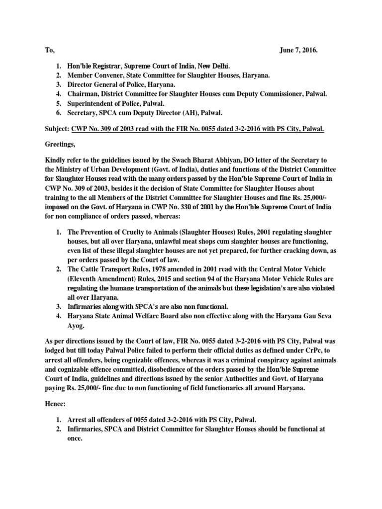 Animal Welfare Training at Palwal For All Members of SPCA and Committee For Slaughter Houses ...