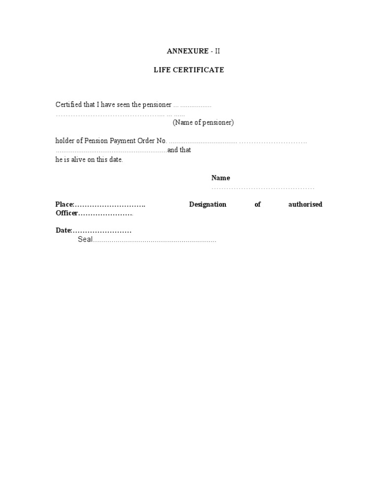 Pensioners Life Certificate Form | PDF