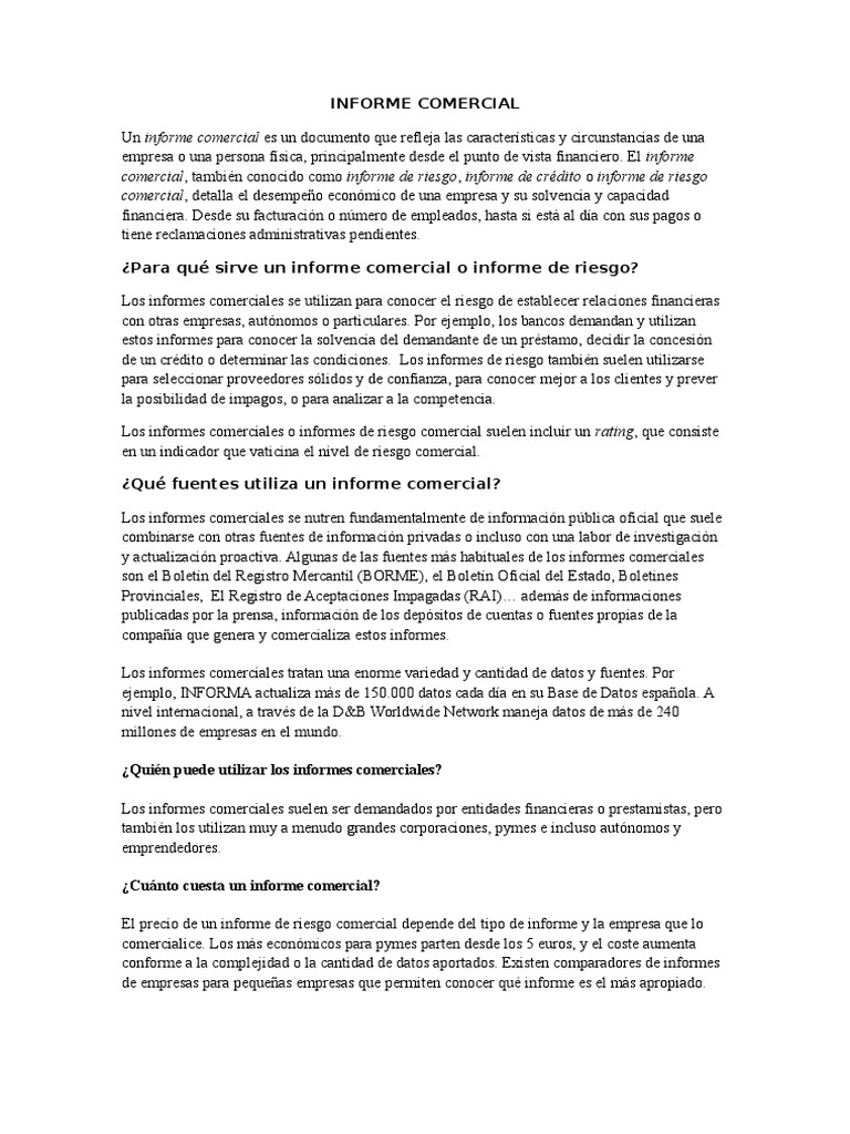 Informe Comercial | PDF | Pequeñas y medianas empresas | Método científico